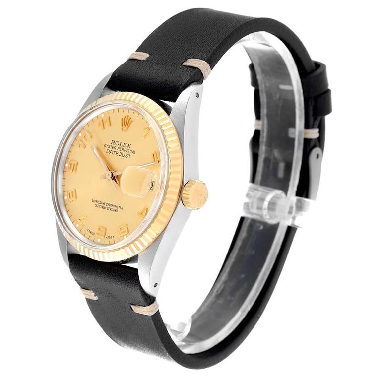 Rolex Datejust 36 Steel Yellow Gold Leather Strap Vintage Mens Watch ...