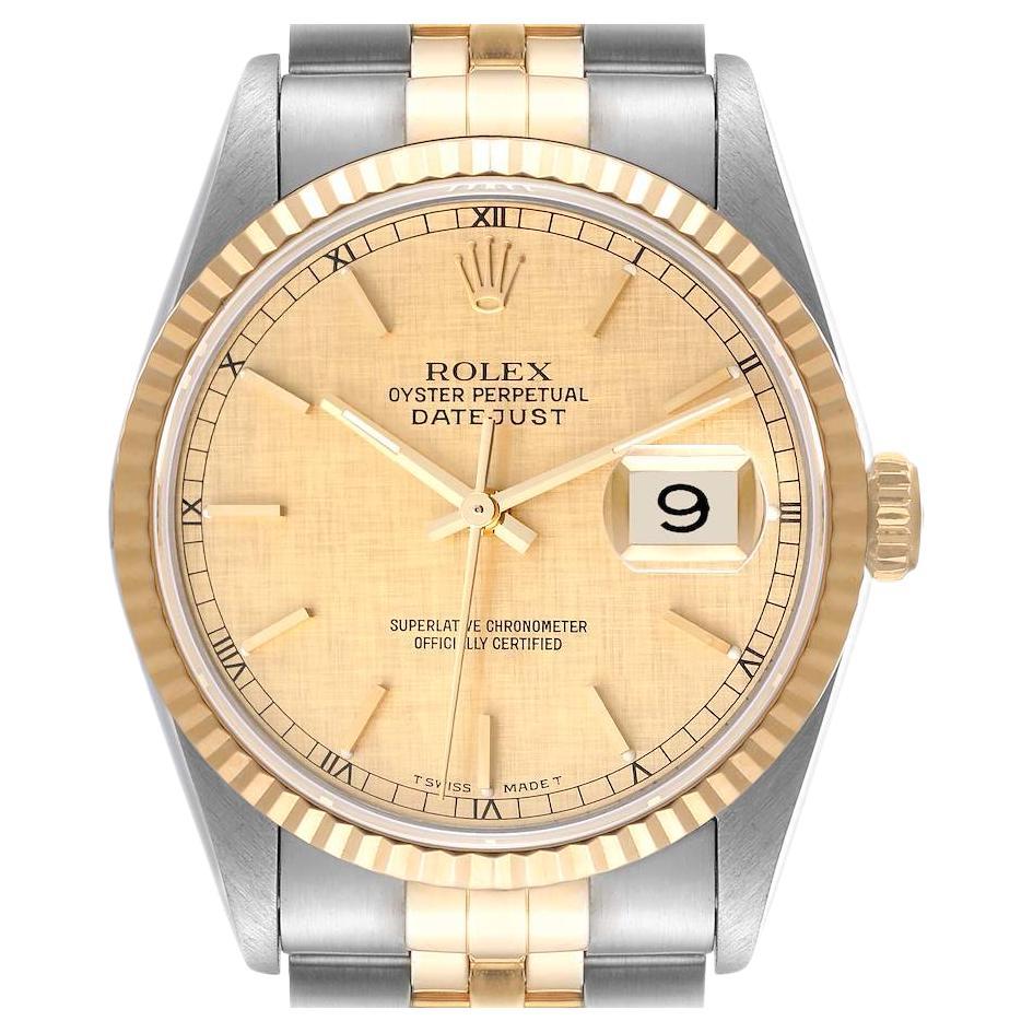 Rolex Datejust 36 Steel Yellow Gold Linen Dial Mens Watch 16233 at 1stDibs