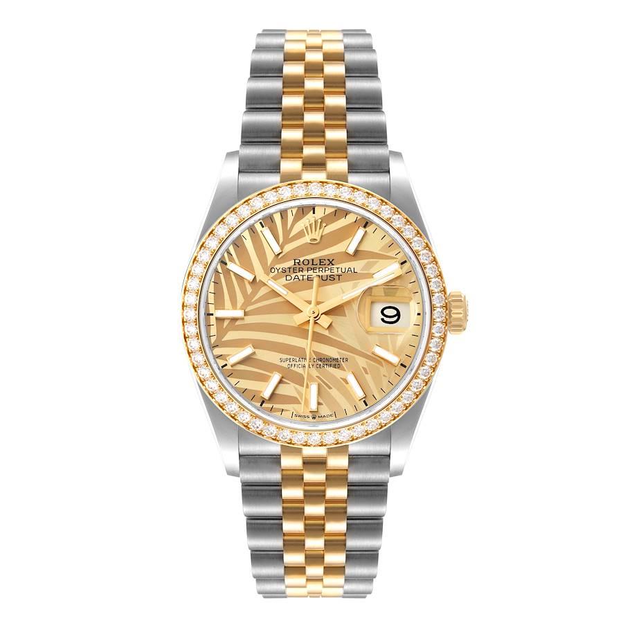 Rolex Datejust 36 Steel Yellow Gold Palm Dial Diamond Watch 126283 ...