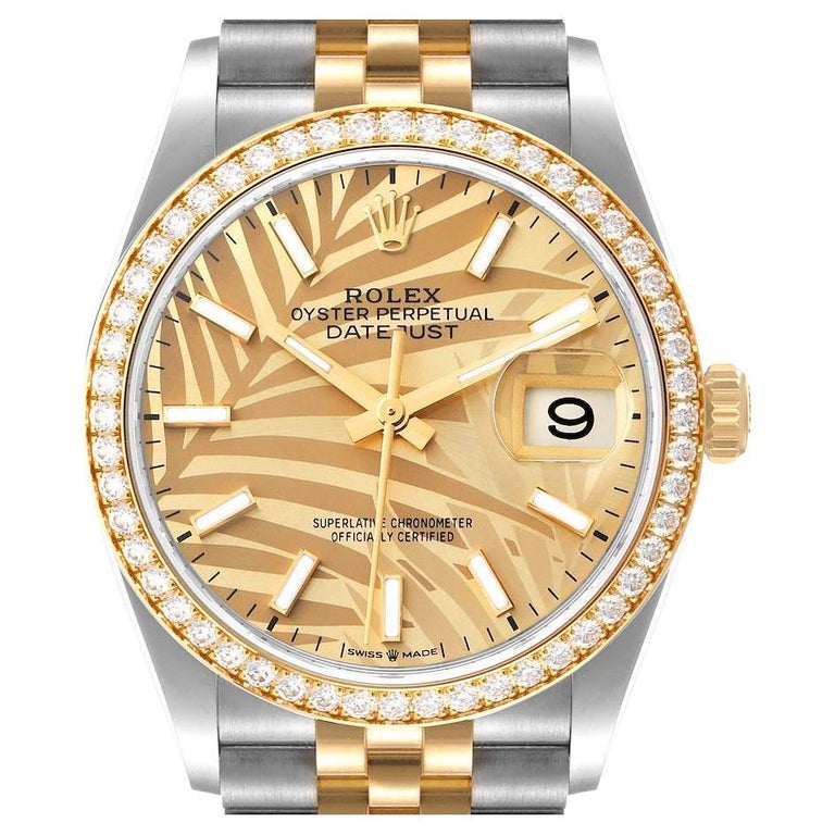 Rolex Datejust 36 Steel Yellow Gold Palm Dial Diamond Watch 126283 ...