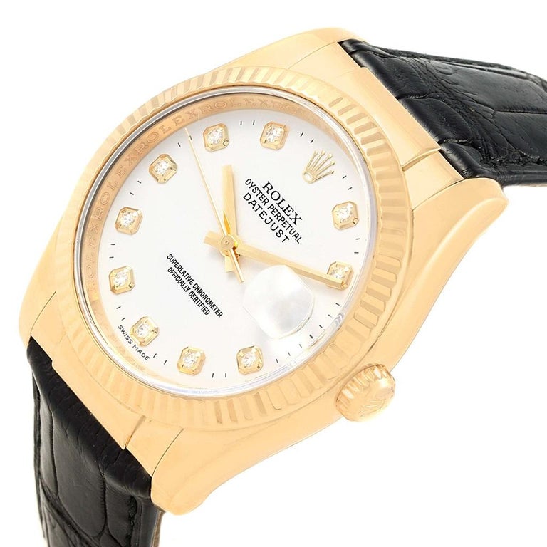 Rolex Datejust 36 Yellow Gold White Diamond Dial Unisex Watch 116138 ...