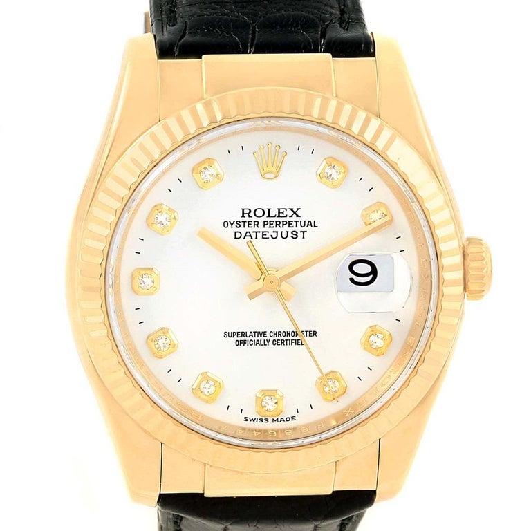Rolex Datejust 36 Yellow Gold White Diamond Dial Unisex Watch 116138 ...