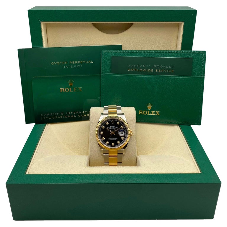 Rolex Datejust 36mm 18K Gold Steel Black Diamond Dial Automatic Watch 126233 - Great Gifts Club