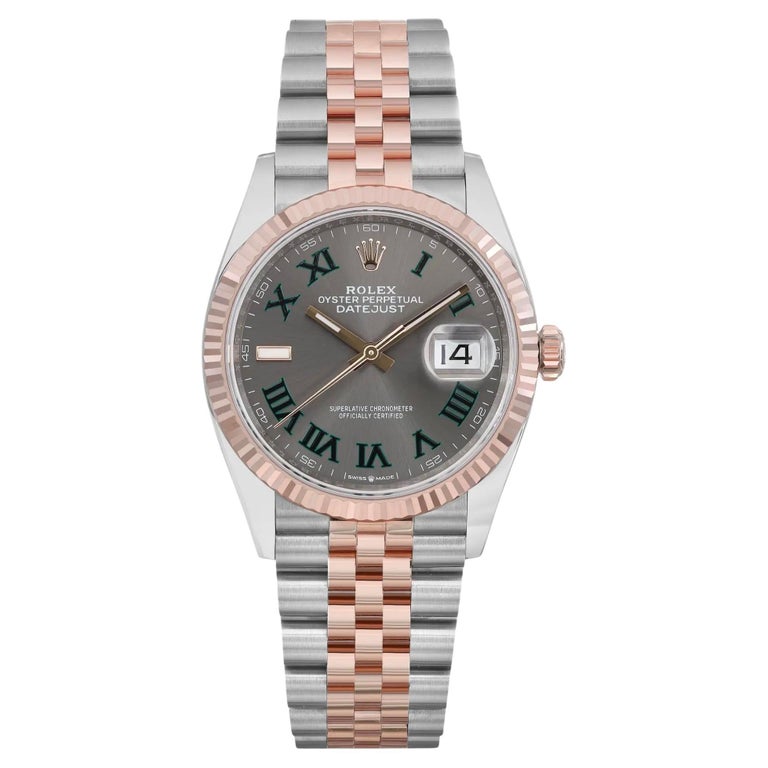 Rolex Datejust 36mm 18K Rose Gold Steel Slate Wimbledon Dial Mens Watch ...