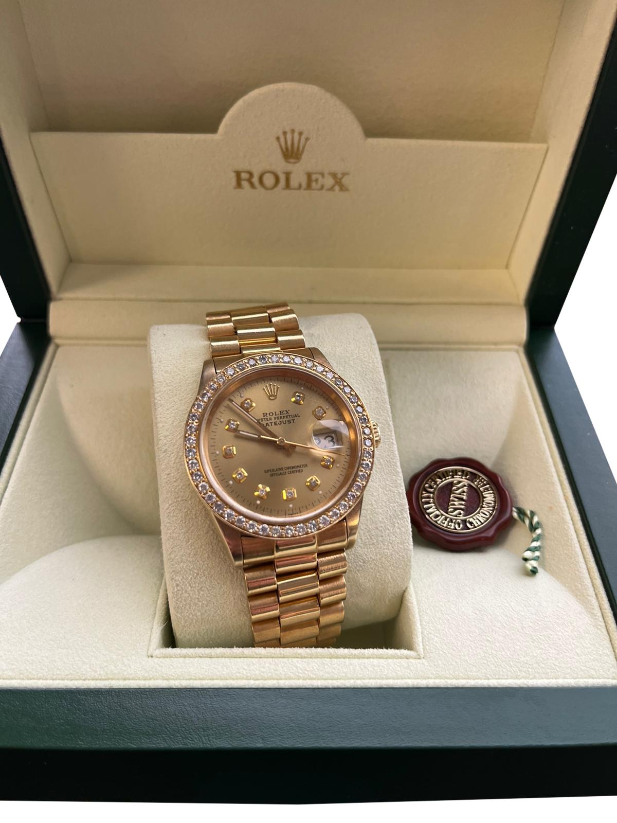 Rolex Datejust 36mm 18K Yellow Gold Diamond Dial Diamond Bezel Watch ...
