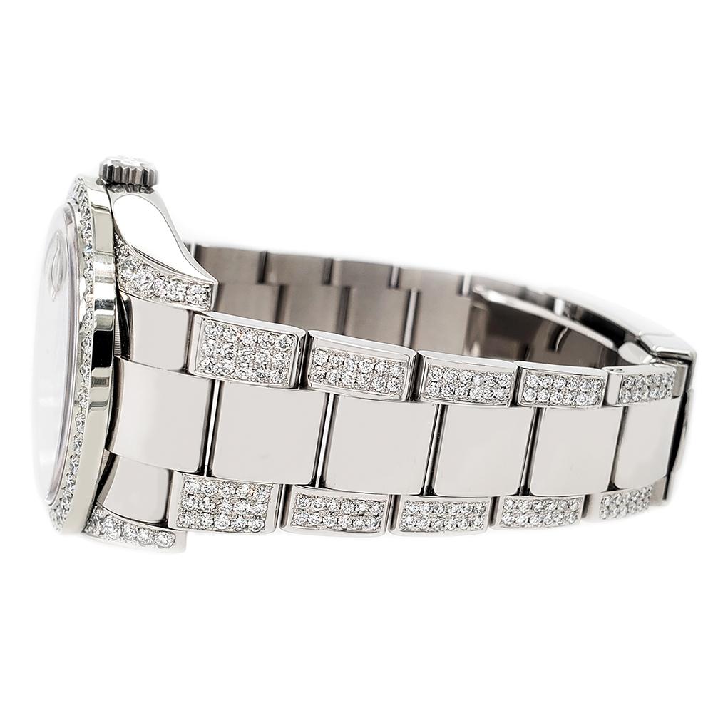 Rolex Datejust 36mm 5.9ct Diamond Bezel/Lugs/Bracelet/White Roman Dial Watch For Sale at 1stDibs