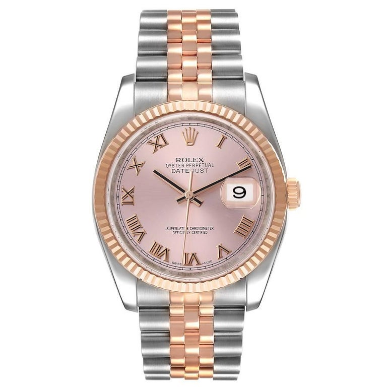Rolex Datejust 36mm Dial Steel Rose Gold Rose Dial Unisex Watch 116231 ...