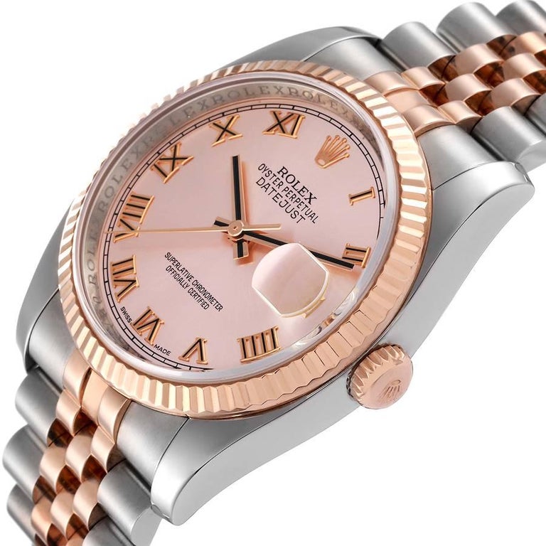 Rolex Datejust 36mm Dial Steel Rose Gold Rose Dial Unisex Watch 116231 ...