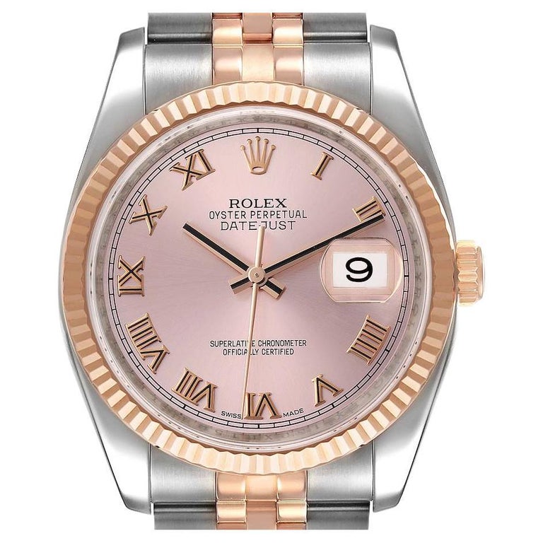 Rolex Datejust 36mm Dial Steel Rose Gold Rose Dial Unisex Watch 116231 ...