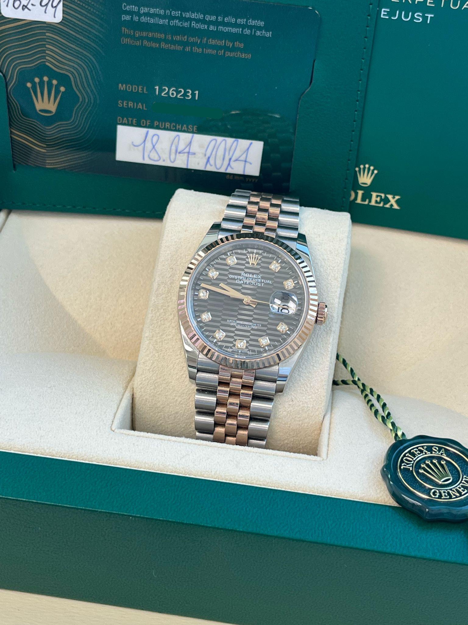 Rolex Datejust 36mm Diamond Dial 18K Rose Gold Steel Fluted Bezel Watch ...