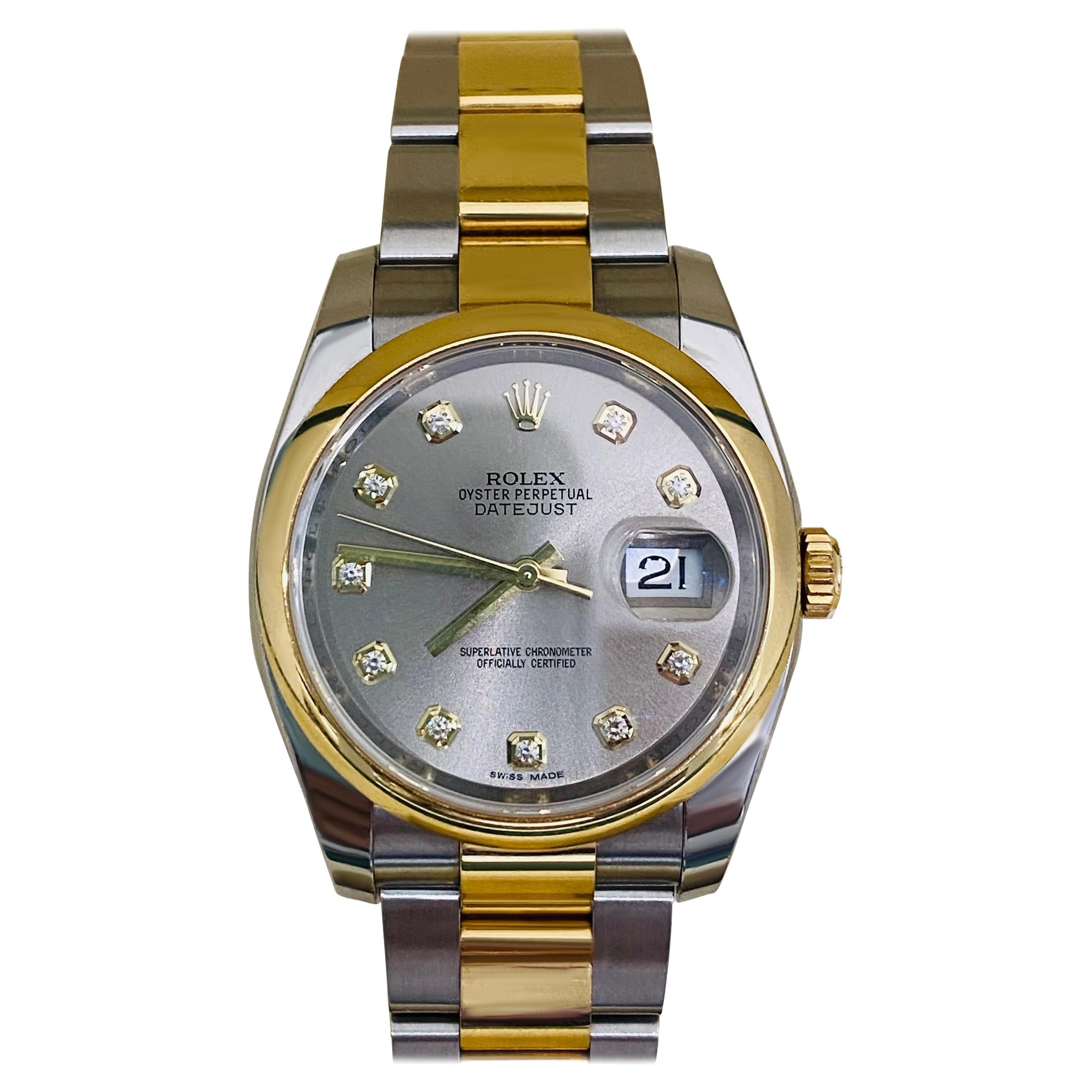 12.49 Carat Rolex 116201 Datejust Two-Tone Diamond Pave Watch at 1stDibs