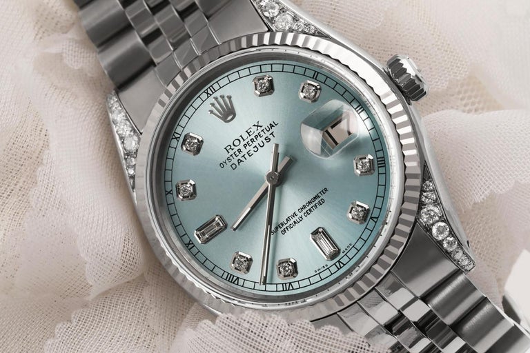 Rolex Datejust Ice Blue Dial with Baguette and Round Diamond Dial Watch ...