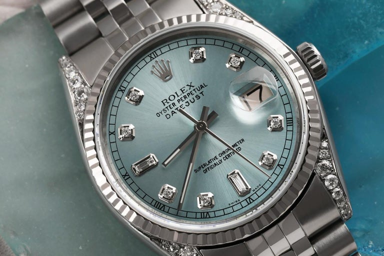 Rolex Datejust Ice Blue Dial with Baguette and Round Diamond Dial Watch ...