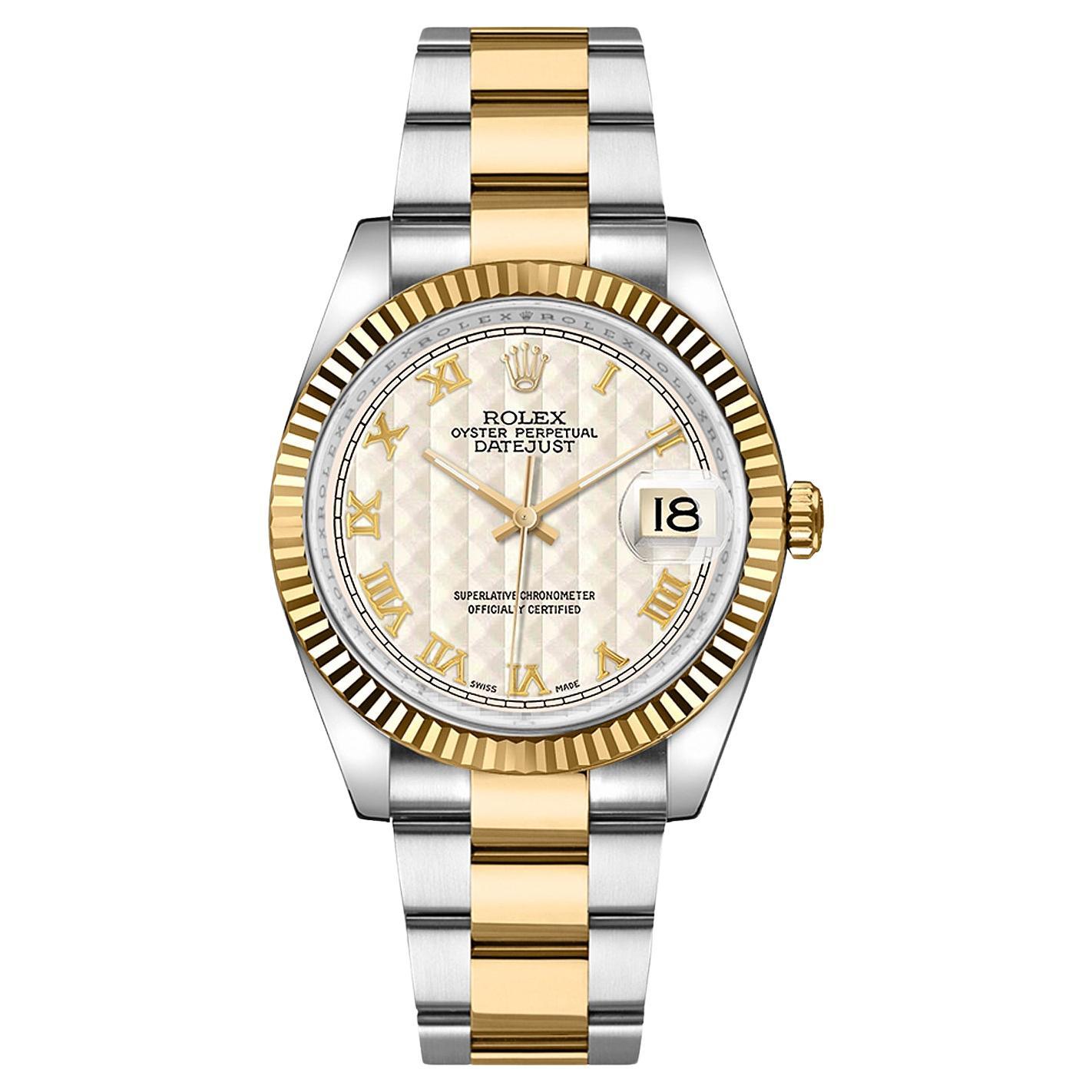 Rolex Datejust 36mm 18K Yellow Gold Diamond Dial Diamond Bezel Watch 16018 For Sale at 1stDibs