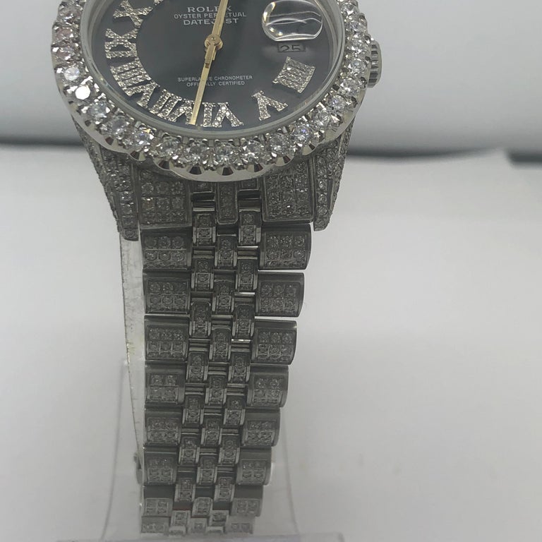 Rolex Datejust Custom Roman Black Diamond Watch VVS 10 Pointers Bezel ...