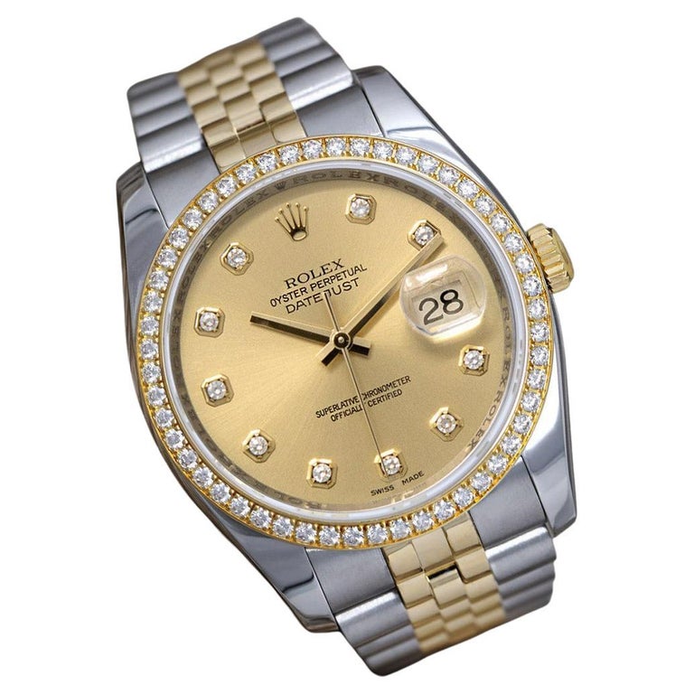 Rolex Datejust Stainless Steel and Yellow Gold Factory Diamonds 116243 ...