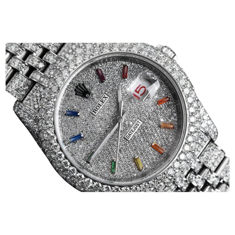 Rolex Datejust Stainless Steel Rainbow Index Pave Diamond Dial Fully ...