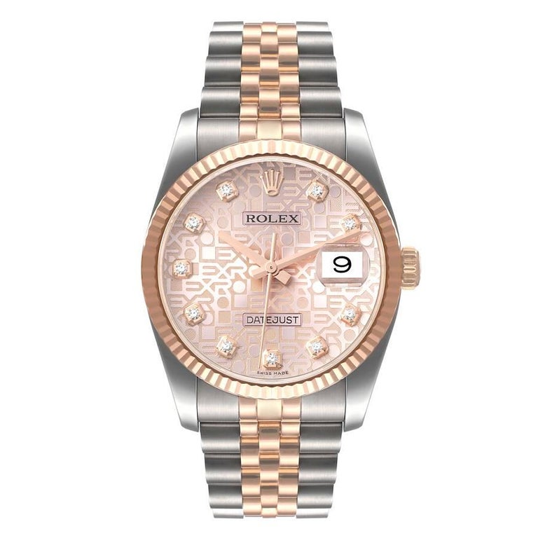 Rolex Datejust Steel Rose Gold Diamond Unisex Watch 116231 at 1stDibs