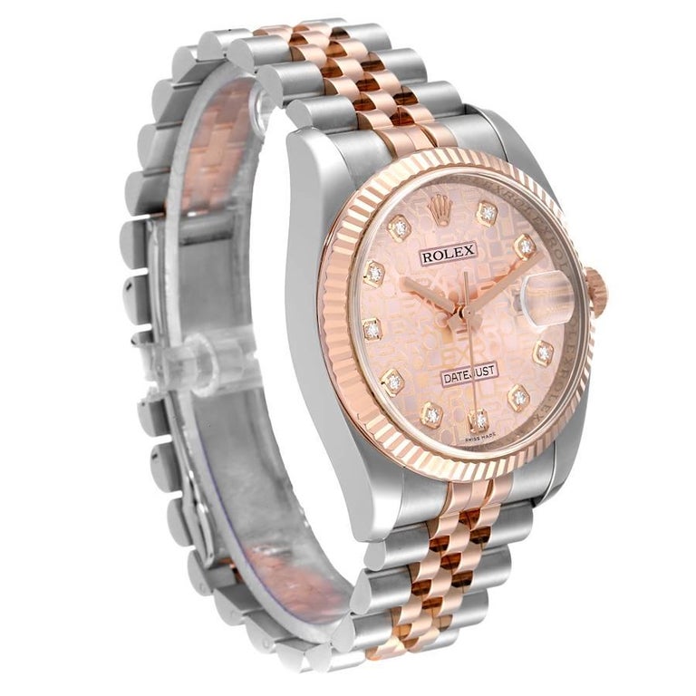 Rolex Datejust Steel Rose Gold Diamond Unisex Watch 116231 at 1stDibs