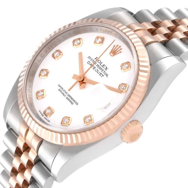 Rolex Datejust 36mm Steel Rose Gold Diamond Unisex Watch 116231 at 1stDibs