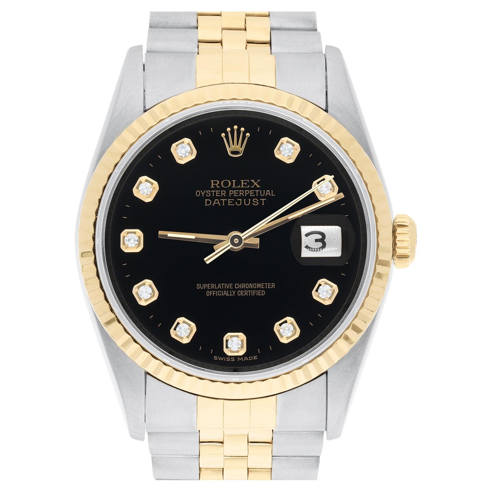 Rolex Datejust 36mm Two Tone Dark Black Diamond Dial Jubilee 16233 Circa 1995 For Sale at 1stDibs