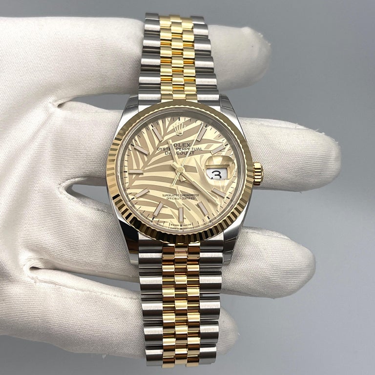 Rolex Datejust 36mm Two-Tone Golden Palm Motif Dial Jubilee 126333 ...
