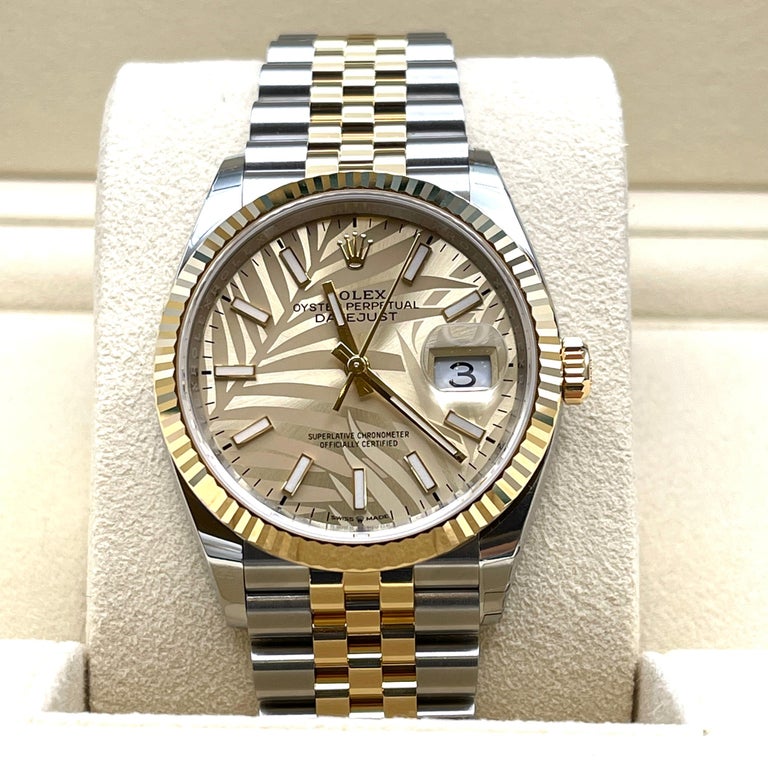 Rolex Datejust 36mm Two-Tone Golden Palm Motif Dial Jubilee 126333 ...