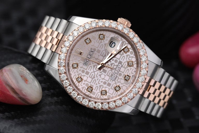 Rolex Datejust Two Tone Rose Diamond Bezel Pink Logo Diamond Dial ...