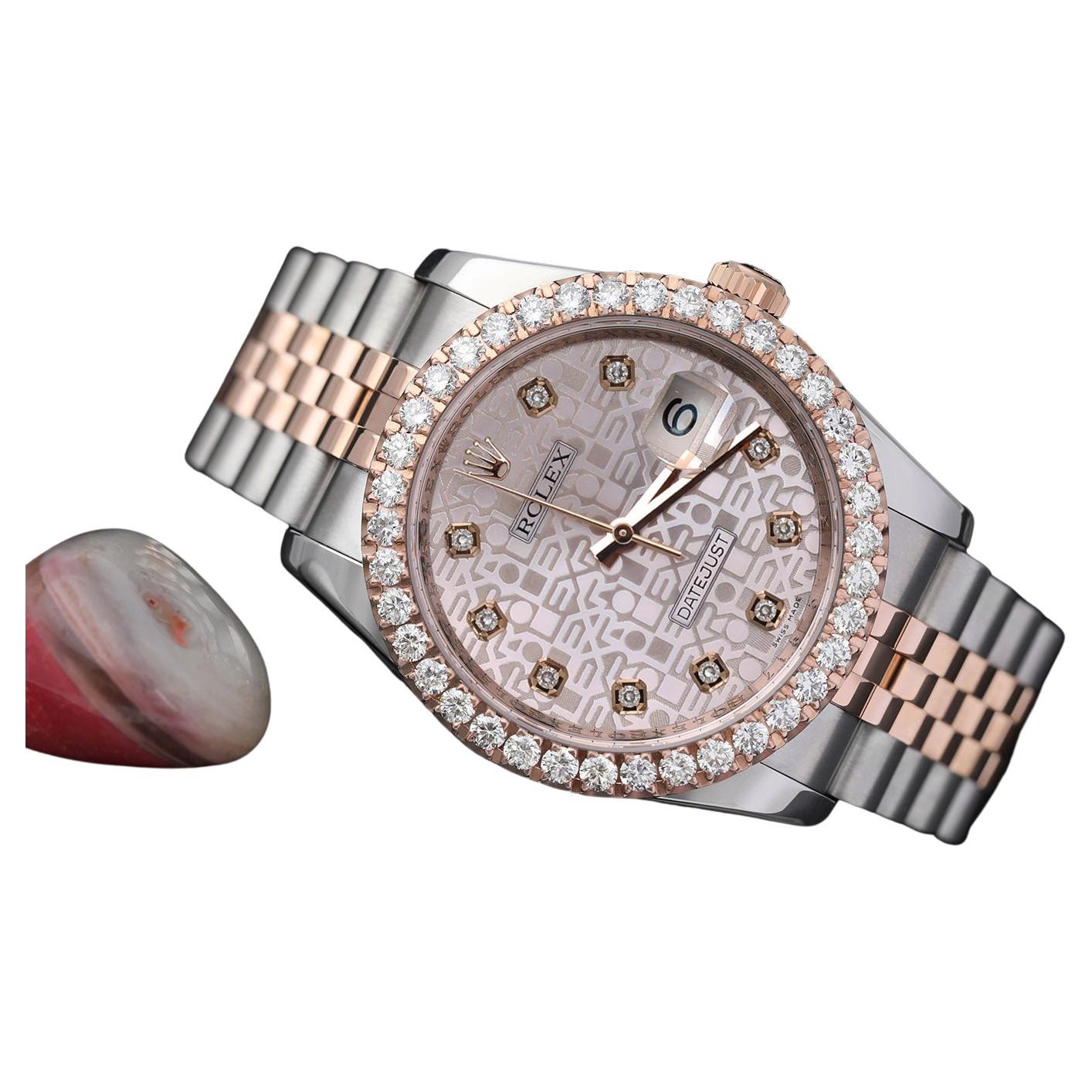 Rolex Datejust Two Tone Rose Diamond Bezel Pink Logo Diamond Dial ...