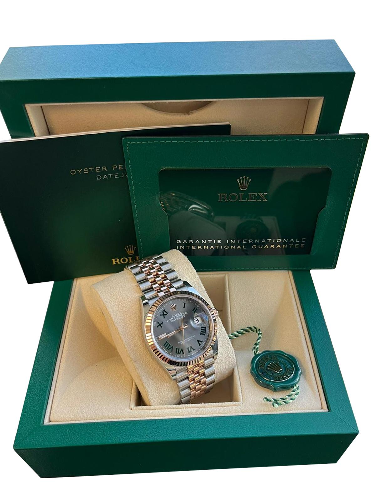 Rolex Datejust 36mm Two-Tone Rose Gold Fluted Bezel Wimbledon Dial ...