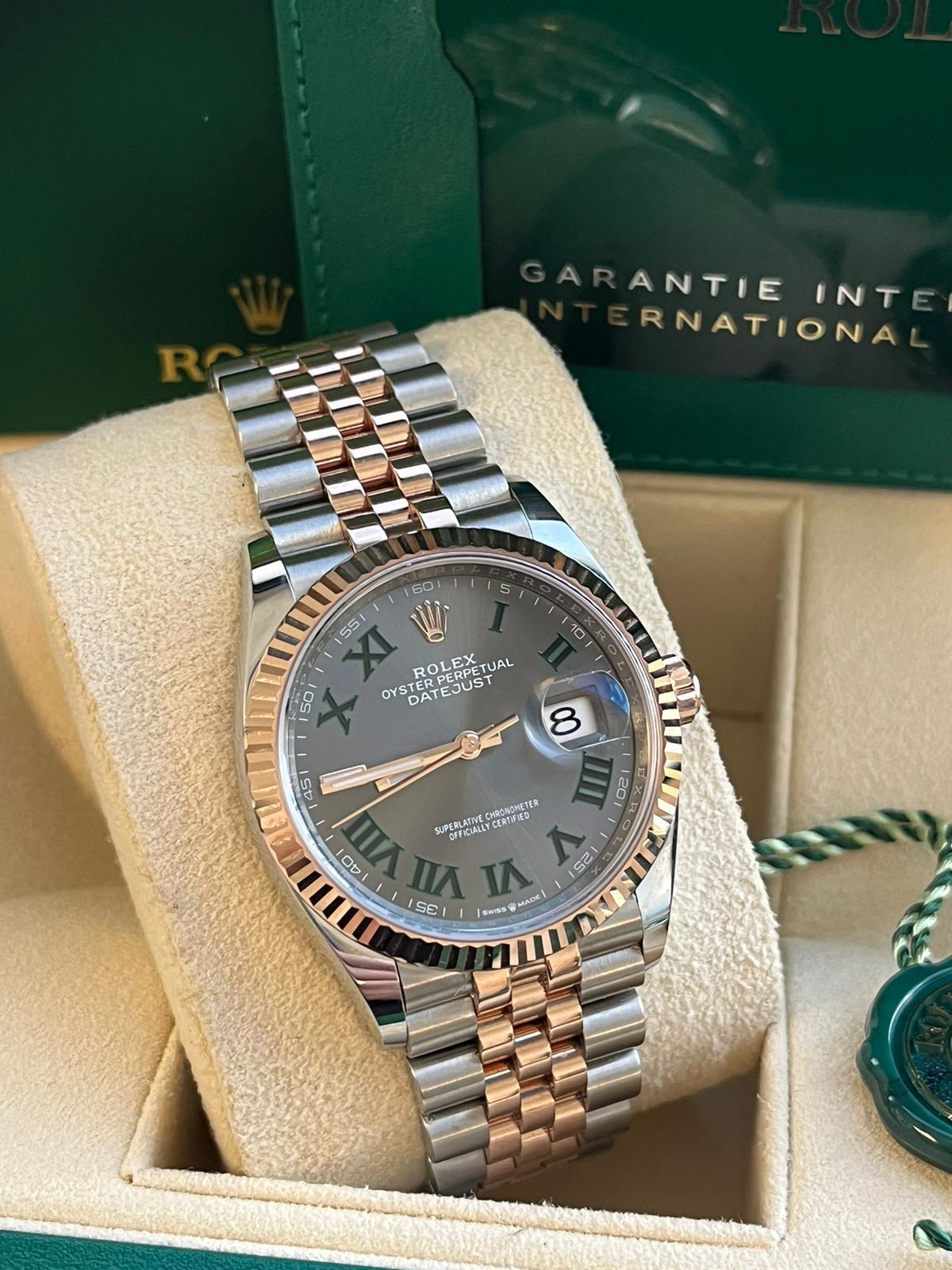 Rolex Datejust 36mm Two-Tone Rose Gold Fluted Bezel Wimbledon Dial ...