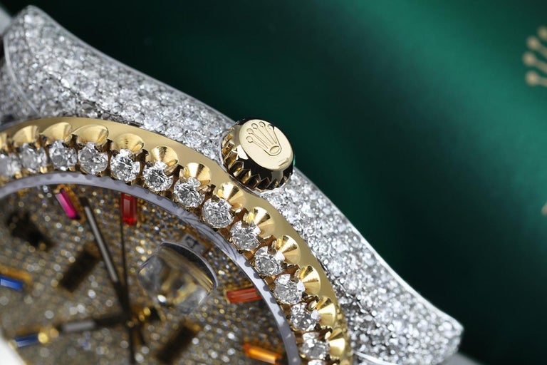 Rolex Datejus TwoTone Rainbow Index Pave Diamond Dial Fully Iced Out ...