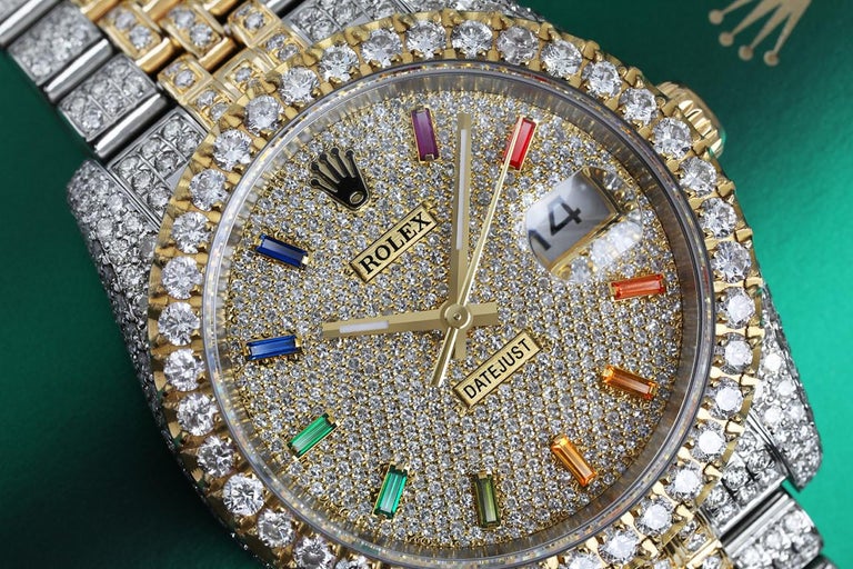 Rolex Datejus TwoTone Rainbow Index Pave Diamond Dial Fully Iced Out ...