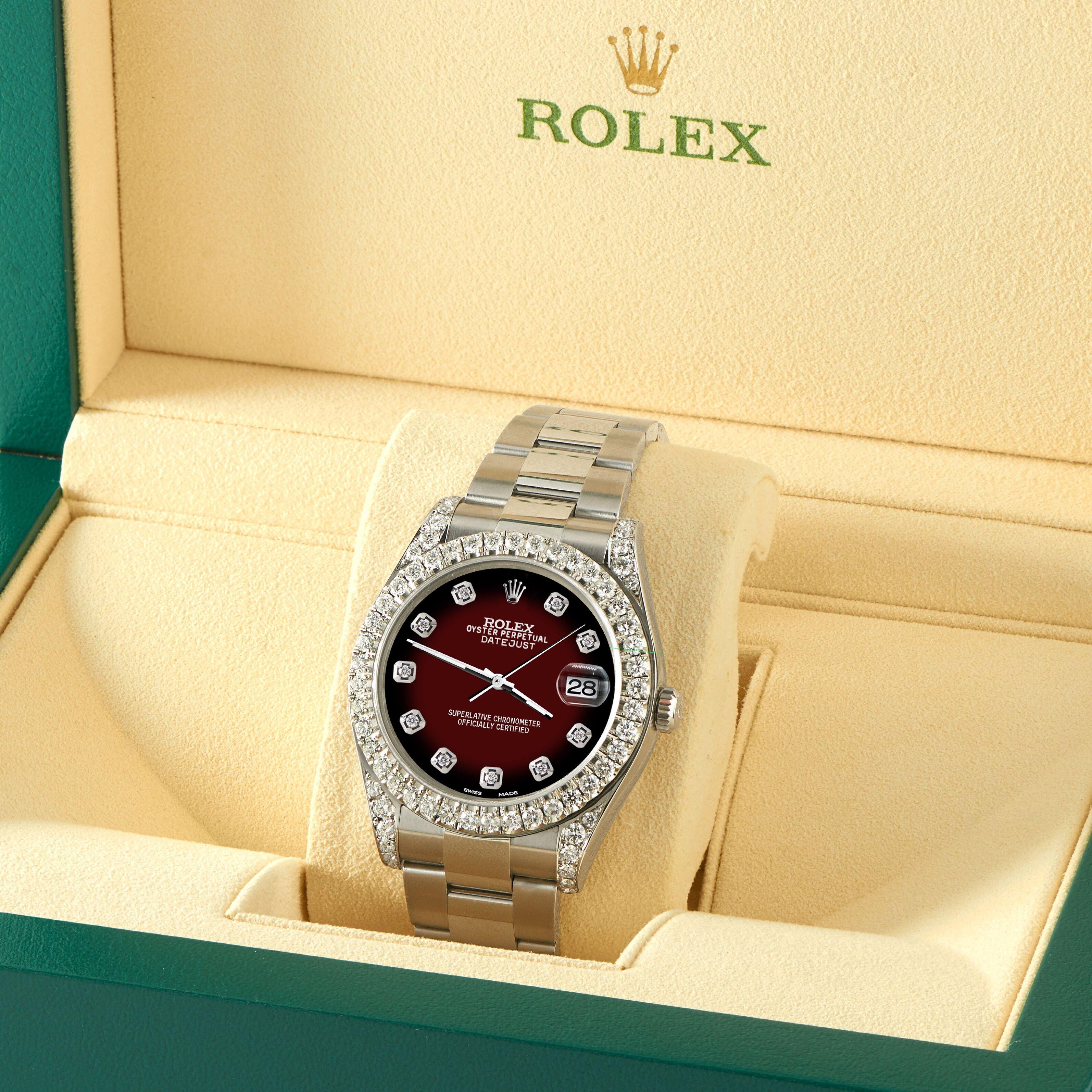Rolex Datejust 41 126300 4.4ct Diamond Bezel/Lugs/Maroon Vignette Dial ...