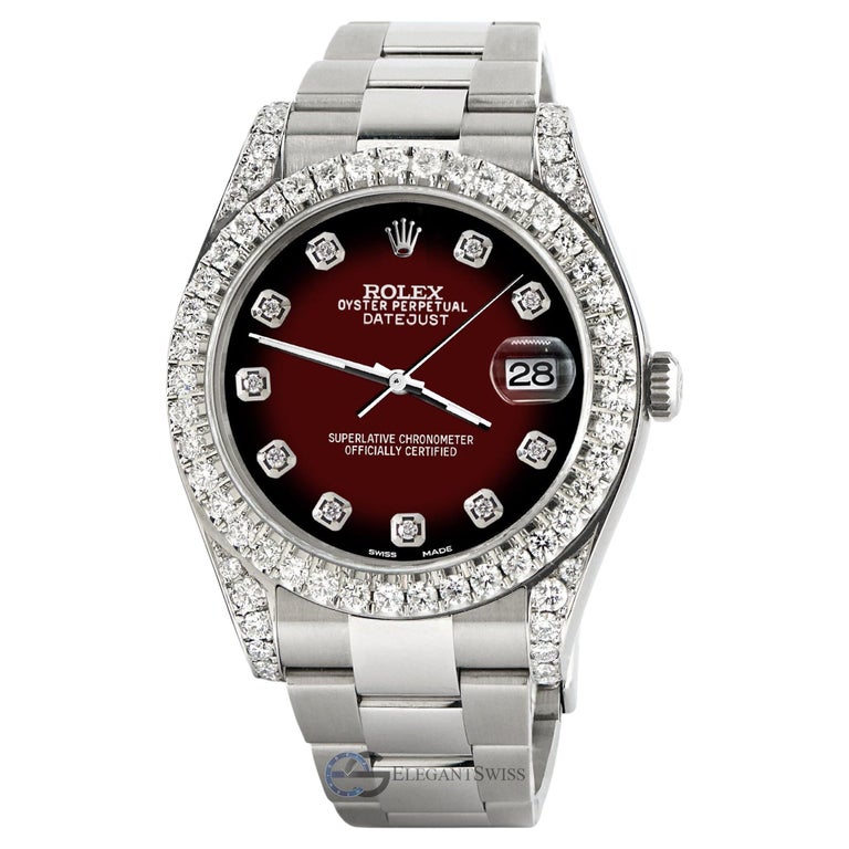 Rolex Datejust 41 126300 4.4CT Diamond Bezel/Lugs/Maroon Vignette Dial ...