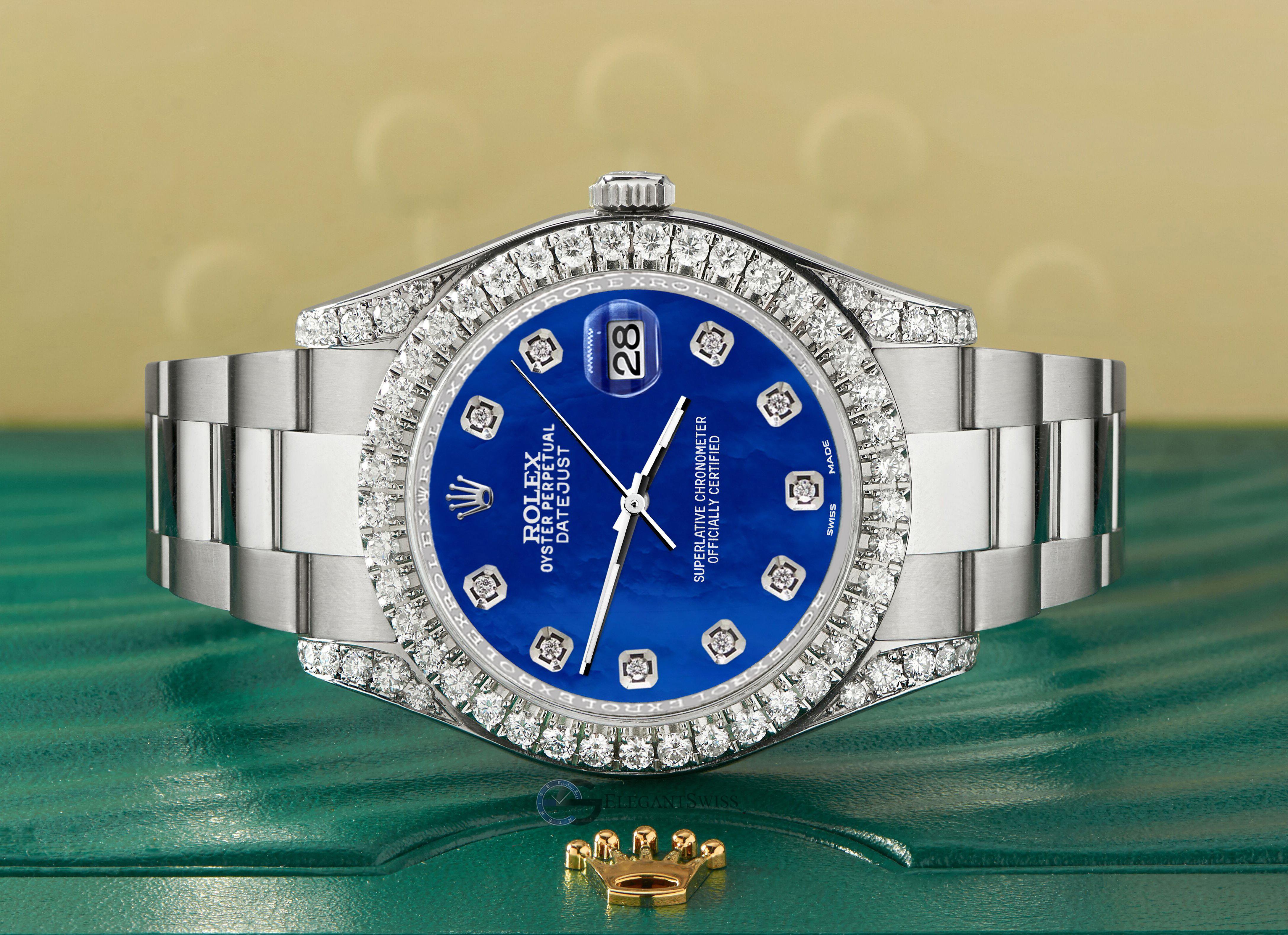 Rolex Datejust 41 126300 4.4 Carat Diamond Bezel/Lugs/Royal Blue MOP ...