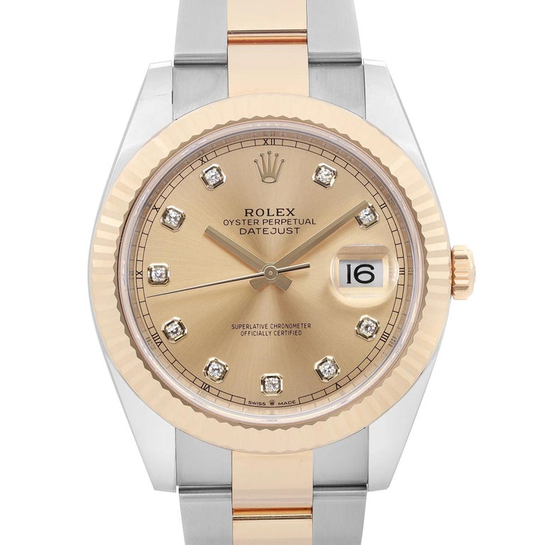 Rolex Datejust 41 18K Yellow Gold Champagne Diamond Dial Mens Watch ...
