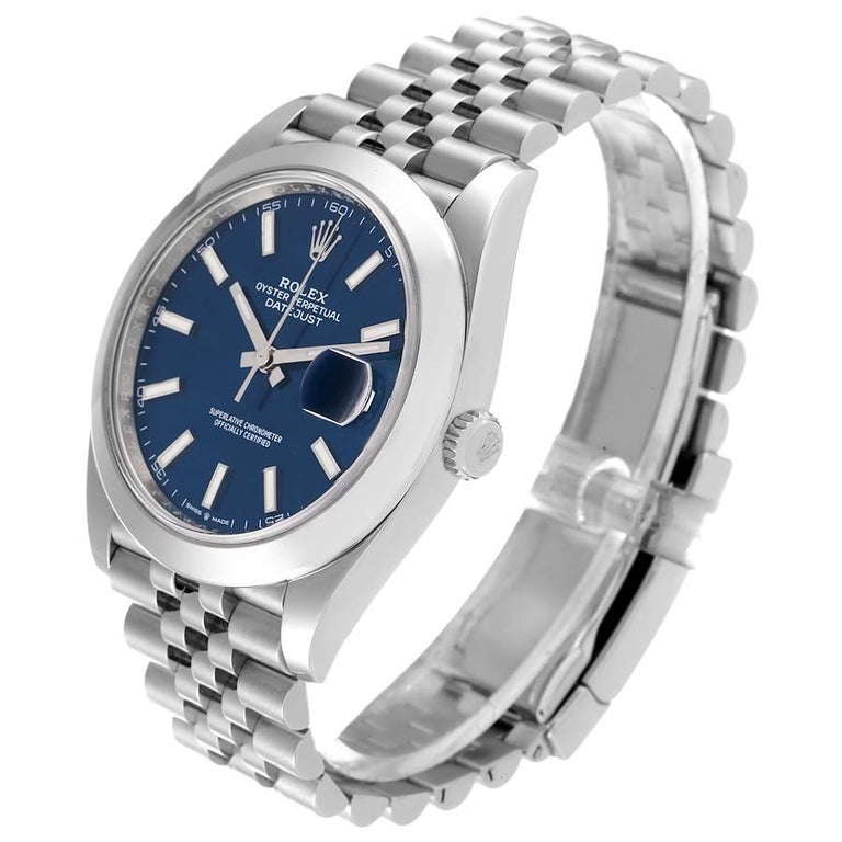 Rolex Datejust Blue Dial Smooth Bezel Steel Mens Watch 126300 For Sale ...