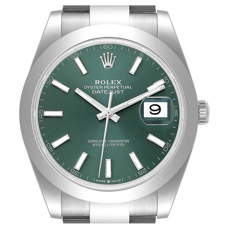 Rolex Datejust 41 Green Dial Smooth Bezel Steel Mens Watch 126300 Box ...