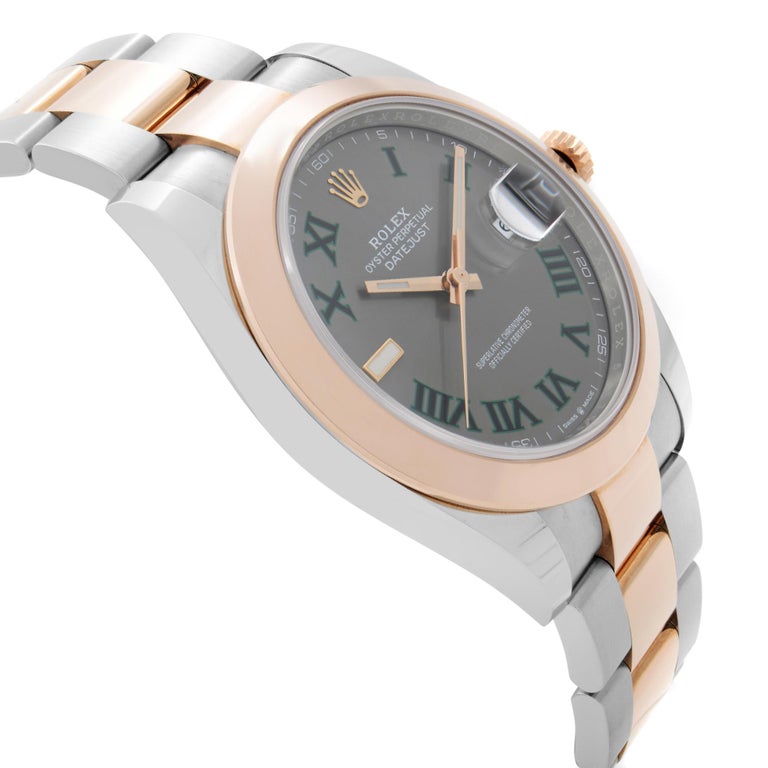 Rolex Datejust 41 Steel 18K Rose Gold Wimbledon Roman Dial Mens Watch ...