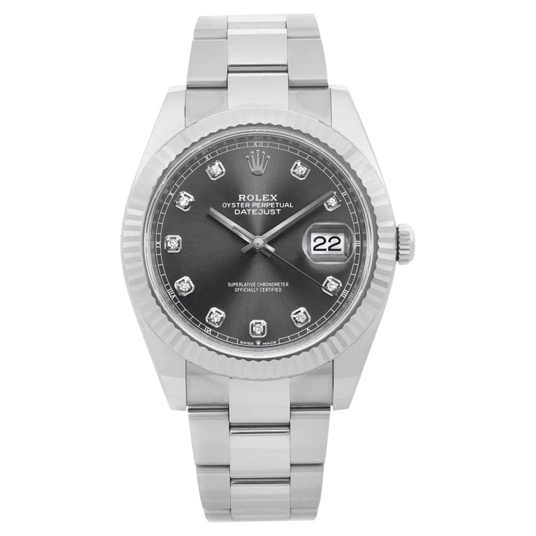 Rolex Datejust 41 Steel 18K White Gold Rhodium Diamond Dial Mens Watch ...