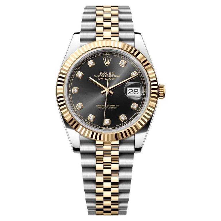 Rolex Datejust 41 Steel 18K Yellow Gold Black Diamond Dial Men’s Watch ...