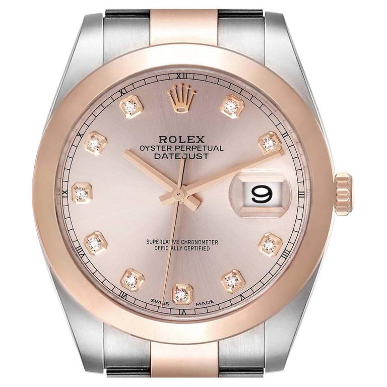 Rolex Datejust 41 Steel Rose Gold Diamond Dial Mens Watch 126301 Unworn ...