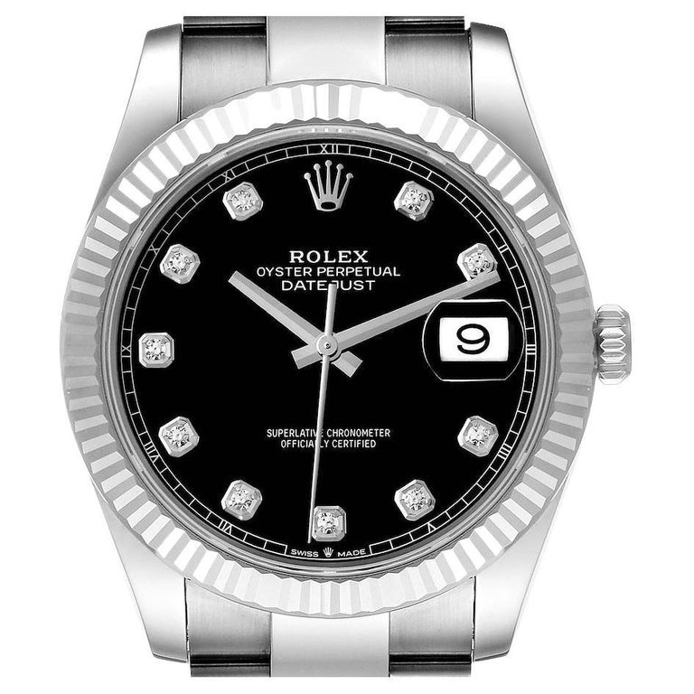 Rolex Datejust 41 Steel White Gold Black Diamond Dial Mens Watch 126334 at 1stDibs