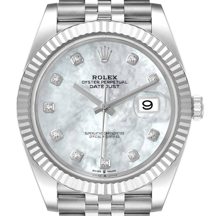 Rolex Datejust 41 Steel White Gold MOP Diamond Dial Mens Watch 126334 ...