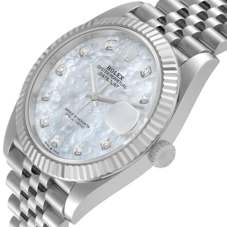 Rolex Datejust 41 Steel White Gold Mother of Pearl Diamond Dial Mens ...