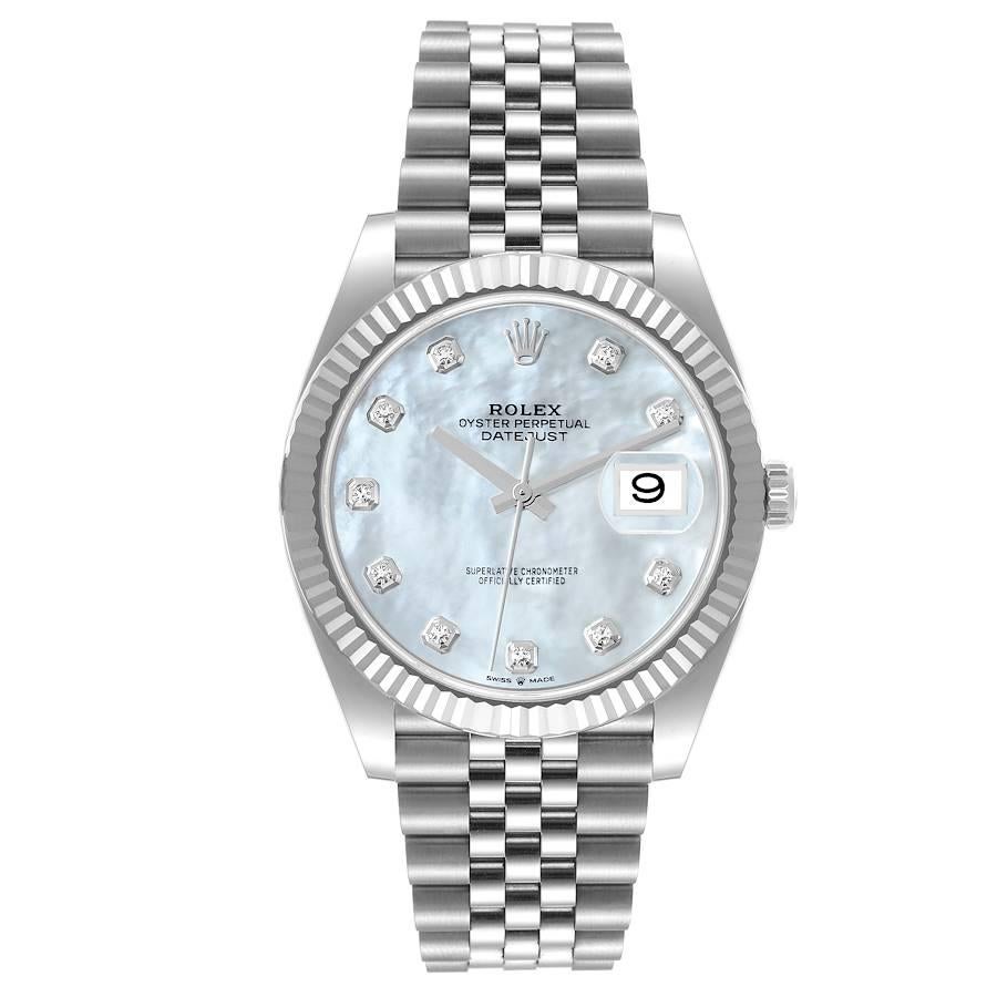 Rolex Datejust 41 Steel White Gold Mother of Pearl Diamond Mens Watch ...