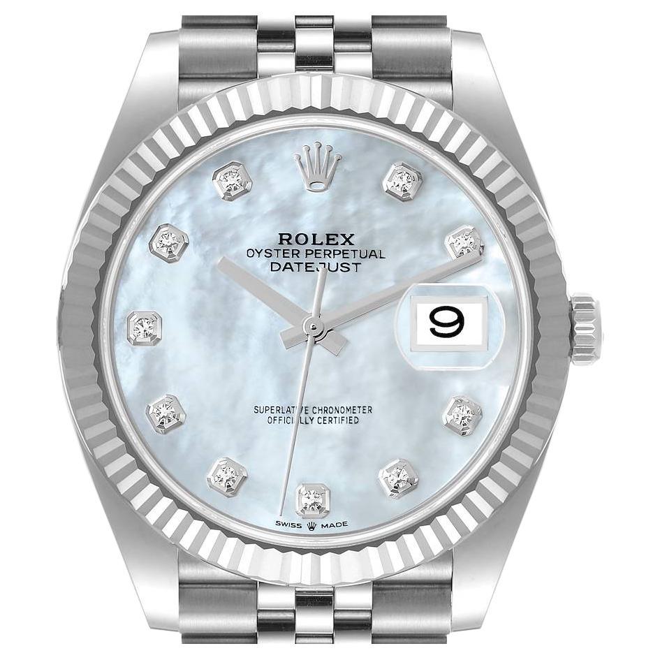 Rolex Datejust 41 Steel White Gold Mother of Pearl Diamond Mens Watch ...