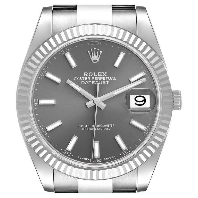 Rolex Datejust 41 Steel White Gold Rhodium Dial Mens Watch 126334 at ...