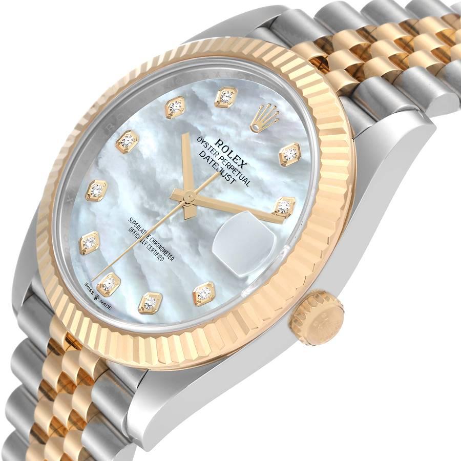 Rolex Datejust 41 Steel Yellow Gold Mother Of Pearl Diamond Dial Watch ...